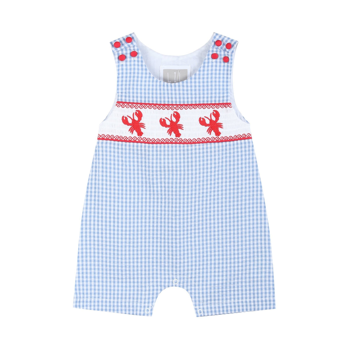 Blue Gingham Crawfish Smocked Shortalls - Lil Cactus