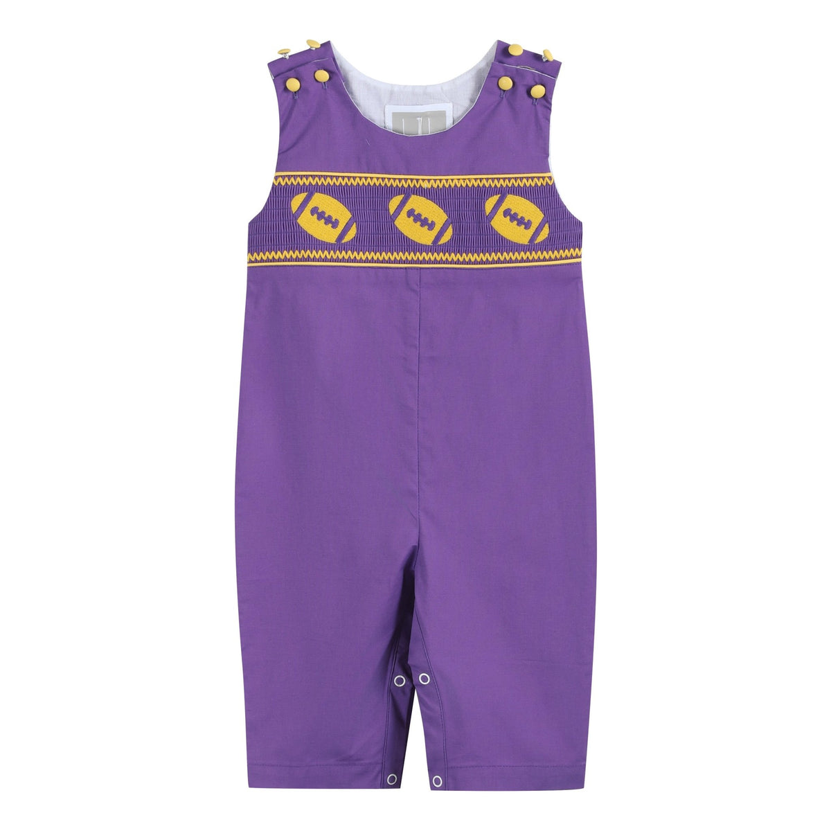 Purple and Gold Football Smocked Overalls - Lil Cactus